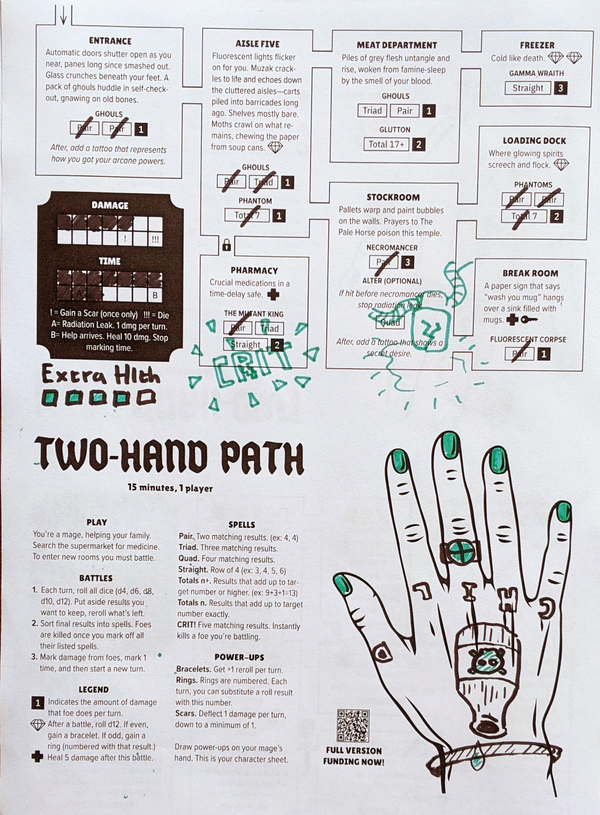 Two-Hand Path is a dungeon crawler from Slugblaster designer Mikey Hamm